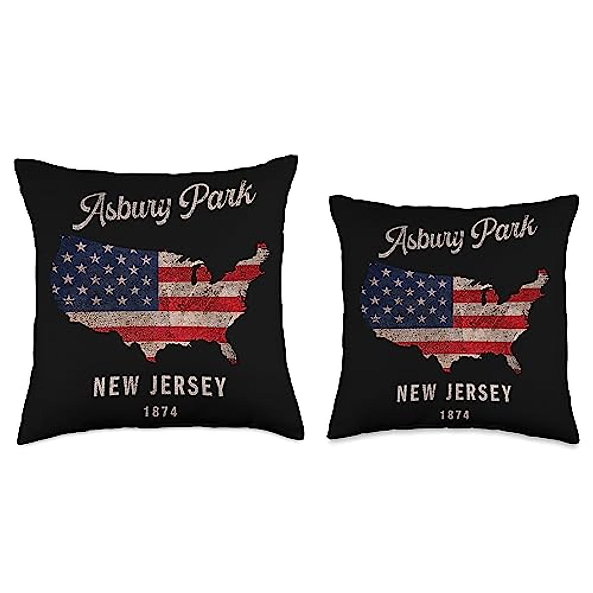 USA Classic Grunge Map Retro Apparel Asbury Park, New Jersey 1874 Throw Pillow, 16x16, Multicolor