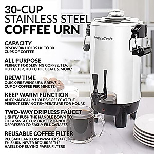 Homecraft Quick-Brewing 1000-Watt Automatic 30-Cup Coffee Urn - Stainless Steel
