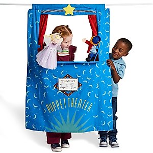 Hearthsong Hanging Doorway Puppet Theater, 47"L x 32"W, Adjustable Extended Rod, Foldable Shelf, Ages 4 and Up