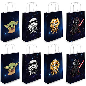 LAGREME Mandalorian baby Yoda Theme Birthday Party Decorations Gift Bags for Yoda Goodie Bags Party Supplies, 16 Count (Pack of 1)