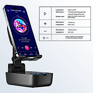 COMISO Cell Phone Stand with Wireless Bluetooth Speaker, HD Stereo Sound Speaker for Home & Outdoor, Punchy Bass, Unique Ideal Gifts for Men Women, Mobile Holder Compatible with Phone & Tablets -Black