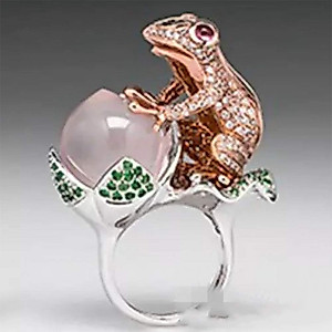 HSQYJ Green Crystal Frog Cocktail Ring Cubic Zirconia Pearl Cute Animal Stacking Rings Jewelry Rhinestone Statement Rings for Women