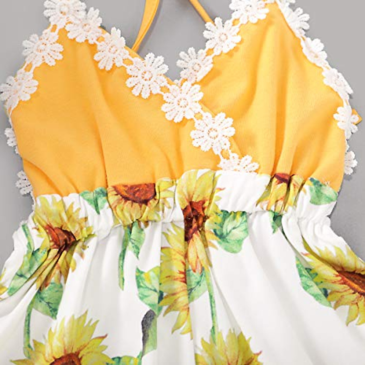 Happy Town Summer Toddler Baby Girl Clothes Cute Fruit/Flower Print Lace Trim Backless Romper Shorts Jumpsuit (Yellow, 18-24 Months)