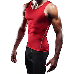 NELEUS Men's 3 Pack Athletic Compression Under Base Layer Sport Tank Top,01,Black,Grey,Red,3XL