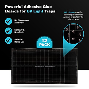 Catchmaster Vector Universal Trap Replacement Unscented Glue Boards, UV Light Fly Traps for Home, Gnat Traps for House Indoor, UV Lamp Insect & Mosquito Killer Refill, Adhesive Bug Boards, 12-Pack