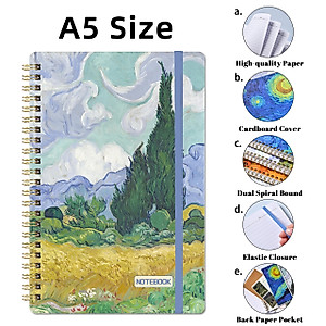 Spiral Notebook - 3 Pack A5 Spiral Notebooks, 5.9”x 8.3”, 3 x 160 Pages Ruled Notebook/Journal for Women, College Lined Notebook with Elastic Closure, Back Pocket, for Office & School