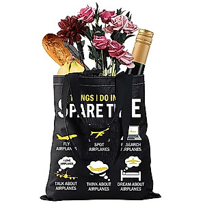 Airplane Lover Gifts Airplane Tote Bag Things I Do In My Spare Time Airplane Enthusiast Aviation Pilot Gifts Canvas Tote Bag (Time Airplane tote)