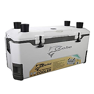 COHO 165QT Ice Chest Hard Cooler, Heavy Duty, High Performance Insulated Cooler with Fish Ruler, Removable Threaded Cup Holders, Magnetic Disc, Tie Down Loop, Easy Access Hatch