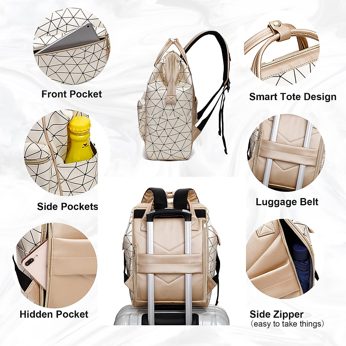 Refutuna Laptop Backpack, 15.6 Inch Work Backpack for Women, Nurse Bag, Teacher Bag, College School Laptop Bookbag, Waterproof Anti-theft Travel Business Backpack (Beige)