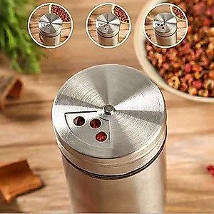 Salt Shaker, 80ml Seasoning Pepper Bottles with Rotary Cap, Stainless Steel Spice Dispenser, Spout Shape Salt Shaker, Salt Grinder and Container for Home Hotels Black Pepper White Pepper and Salts