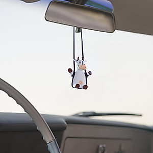 YGMONER Cute Swinging Cow Car Rear View Mirror Hanging Accessories Funny Car Interior Decor Gifts for Women Men (Cow)