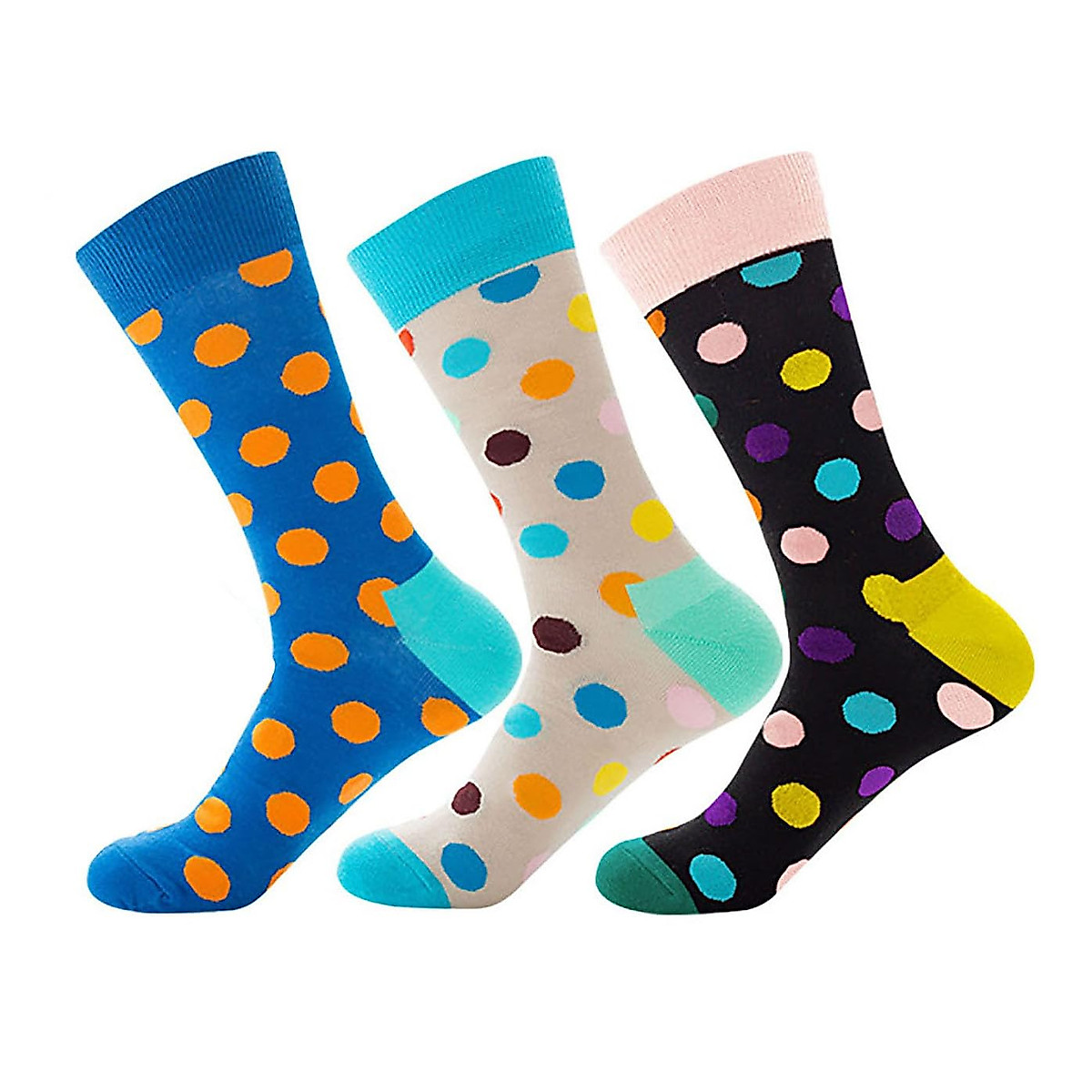 Santimon Mens Dress Funny Novelty Breathable Colorful Dots Socks Cotton Casual Cushioned Crew Socks Black-Yellow 1 Pack