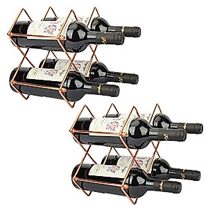 DreamiDeco Tabletop Wine Holder, Metal Countertop Wine Rack Freestanding, Hold 6 Wine Bottles,Perfect for Home Decor & Kitchen Storage, Bar, Wine Cellar, Cabinet, Pantry,Bar (Rose Gold, 2 Packs)