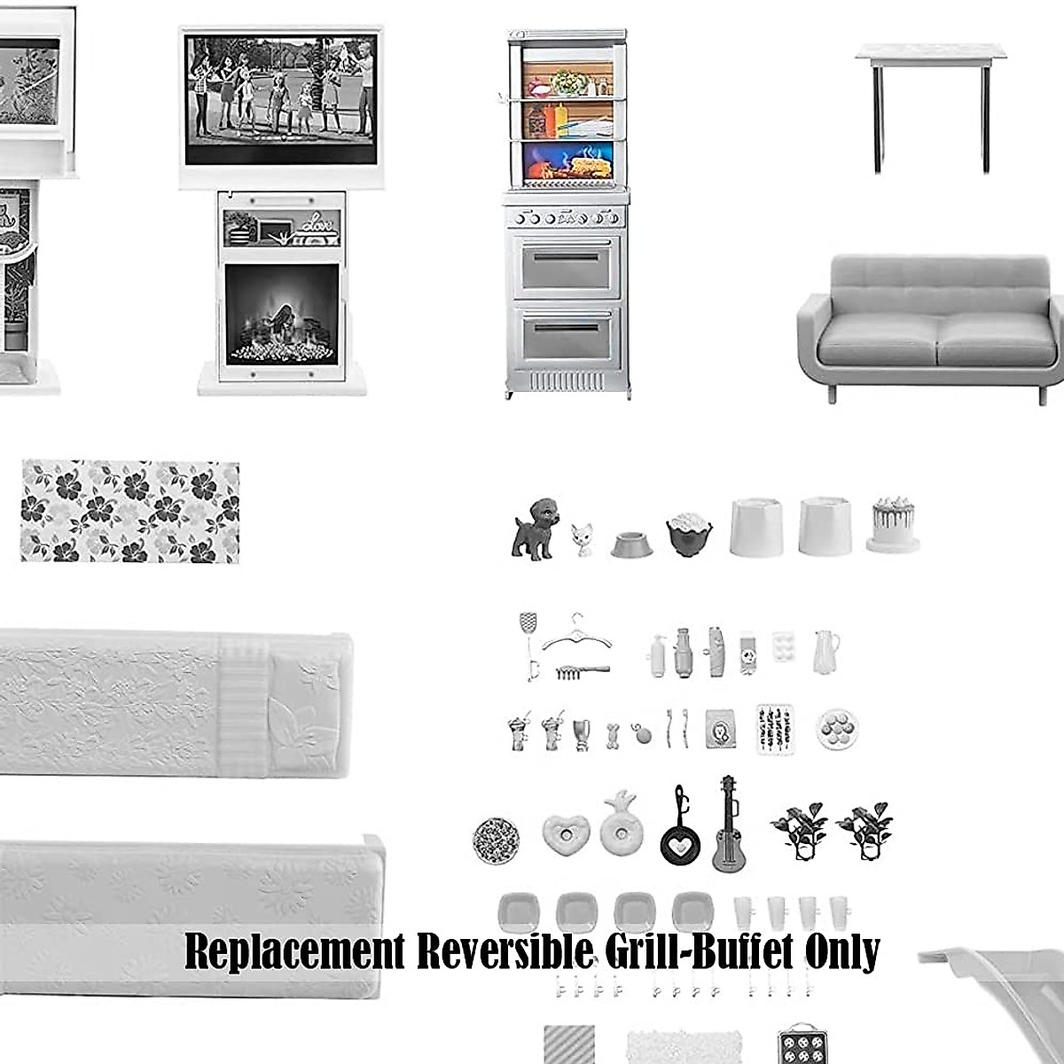 Replacement Parts for Barbie Dreamhouse Playset - GRG93 ~ Barbie Doll Size Reversible Grill-Buffet