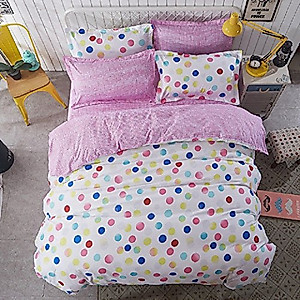 Tookkata - 1 Set Cute Doona Duvet Quilt Cover Set Single Double Queen Bedroom New Bedding Sets Design (Pink White Dot, Queen)