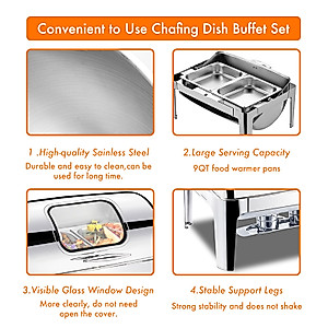 Kweetle Roll Top Chafing Dish Buffet Set Warmers with Cover 2 Pans 9.5Quart for Buffet Commercial Food Warmer Steam Table