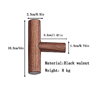 LONANGG Natural Wooden Coat Hooks Wall Hooks - Pack of 4 - Handmade Decorative Wood Coat Pegs - Wall Mounted Modern Hook -Minimalist Hooks for Hanging Hat, Scarf Hooks (Black Walnut Hook)