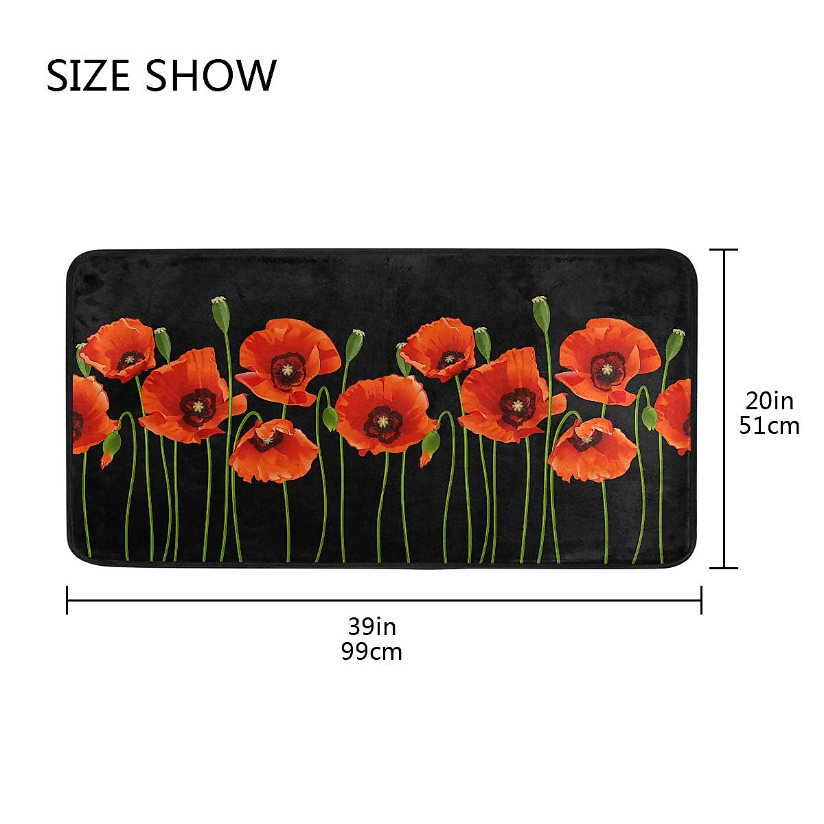AGONA Anti Fatigue Kitchen Mat Red Poppy Flower in Black Kitchen Floor Mat Soft Standing Mats Absorbent Area Rugs Non Slip Kitchen Rugs Bath Rug Runner Carpet for Home Decor Indoor Outdoor