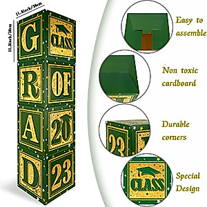 Graduation Balloon Boxes - 4 Sets of "GRAD" and"CLASS OF 2023" with Letters,Green and Gold Blocks for Graduation Ceremony Backdrop, High School College Graduation Party Supplies