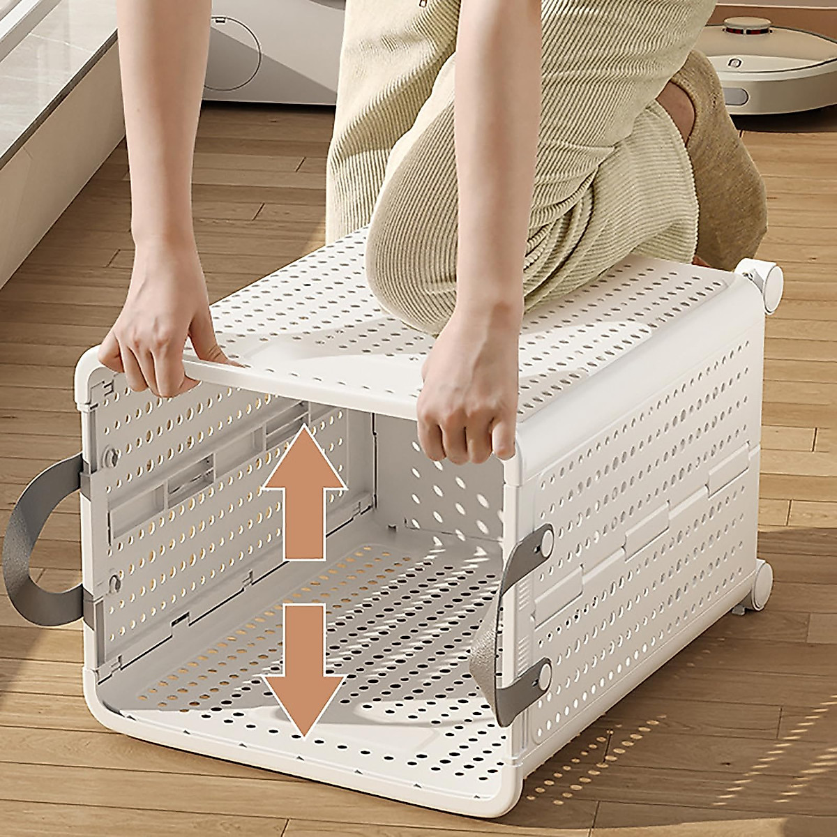 WUSILILU Dirty Clothes Hamper with Wheel, 14.8 * 12.2 * 19.7in PP Folding Laundry Hamper Large Rolling Clothes Basket Organizer for Closet, Laundry Room, Dormitory, Bedroom, Bathroom (White, Small)