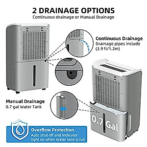 50-70 Pints 4,500 Sq. Ft. Home Dehumidifier for Large Room, Basement with Auto Shut off, Drain Hose, Reusable Filter Humidity Control for Bedroom, Bathroom