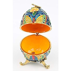 SEVENBEES Hand Painted Decorative Faberge Egg Hinged Jewelry Trinket Box Gift for Home Decor