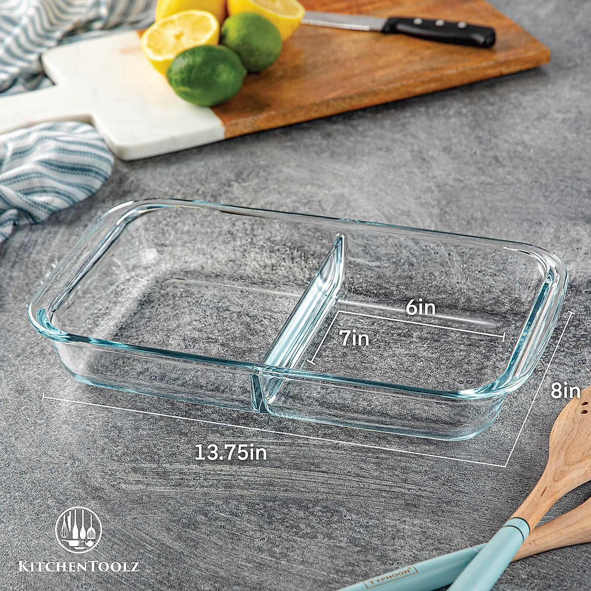 Divided Glass Casserole Baking Dish, Rectangular Bakeware Set 2.3 Qt Each, Oven to Table Clear Glass Lasagna Pan with Divider-2 Pack