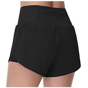 THE GYM PEOPLE Women’s Quick Dry Running Shorts Mesh Liner High Waisted Tennis Workout Shorts Zipper Pockets (Medium, Black)