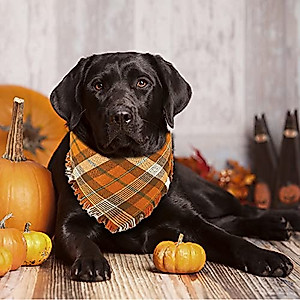 YUJUN 2 Pack Thanksgiving Pet Dog Bandana Fall Autumn Plaid Double Layer Fabric Reversible Triangle Bibs Scarf Pet Accessories for Thanksgiving Fall Small to Medium Pet Costume Supply(Tassel Style)