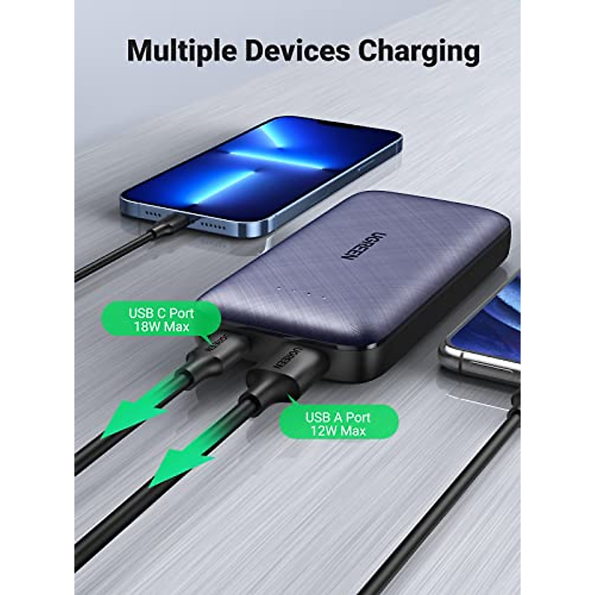UGREEN Portable Charger 10000mAh USB-C Power Bank PD 20W, Portable Charger Power Bank for Samsung Galaxy S23/S22/S21/S10, iPhone 13 Series/iPhone 12 Series, iPad, and More (USB C to A Cable Included)