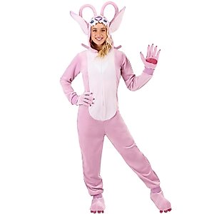 Fun Costumes Disney Lilo and Stitch for Adults, Women's Angel Onesie Outfit with Character Hood, Gloves, and Shoe Covers Medium Pink
