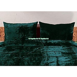 Sophia-Art 3 Pcs Ultra Luxury Rayon Velvet Bedding Boho Solid Duvet Cover UO Comforter Cover (Dark Green, King 90"x104")