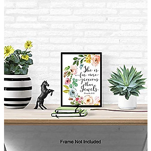 Proverbs 31 - Bible Verse Wall Art for Girls, Women, Teens - Religious Scripture Room Decor for Baby Bedroom, Living Room, Bathroom - Unique Christian Gift - Flowers in Pastel Colors 8x10 UNFRAMEDSign