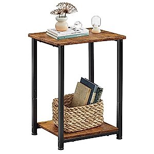 WLIVE End Table, 2-Tier Small Side Table with Open Storage, Narrow Side Stand for Bedroom, Living Room, Couch, Modern End Stand with Sturdy Metal Frame, Sturdy Easy Assembly,Rustic Brown (1 Pack)