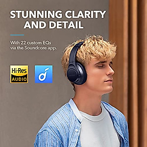 Soundcore by Anker Life Q20+ Active Noise Cancelling Headphones, 40H Playtime, Hi-Res Audio, Soundcore App, Connect to 2 Devices, Memory Foam Earcups, Bluetooth Headphones for Travel Office (Renewed)