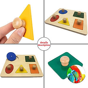 Montessori Multi Shape Wooden Puzzle Toy Baby Toddler First Jumbo Wood Peg Educational Basic (5 Geometry Shape)