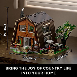 BRICKKK PANTASY Wood-Cabin Building Set, Cabin House Building Bricks Set, Buildable Architecture with Outdoor Pool and BBQ Model Building Kit, Construction Building Set for Adults and Teen