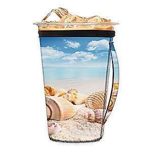 Beach Starfish Seashell Reusable Iced Coffee Cup Sleeve with Handle Neoprene Ice Coffee Cup Sleeve Small 18-20 oz Insulator Drink Holde for Coffee Cups Water Beverages Bottle