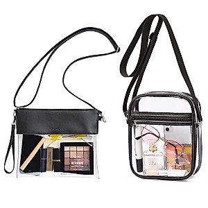 Vorspack 2 Packs Black Clear Purse Stadium Approved - Clear Bag Clear Crossbody Bag for Concerts Sports Festivals