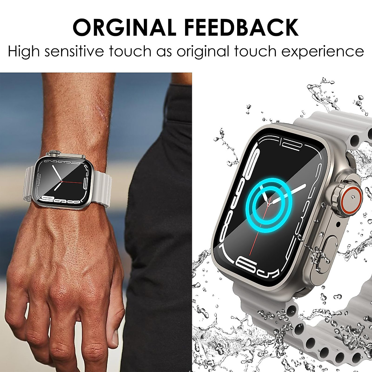 [ Looks Like Ultra Protector Case ] CHANCHY 2 in 1 Waterproof Case for Apple Watch Case 44mm with Screen Protector, Front & Back Full Protective Bumper Face Cover for Men Women, 44mm, Titanium