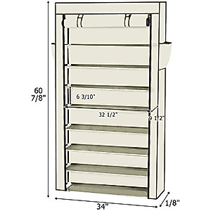 Shoe Rack 10 Tier Shoes Cabinet Storage Organizer Closet with Dustproof Nonwoven Fabric Cover, Store up to 45 Pairs of Shoes (Beige Extra-Wide)
