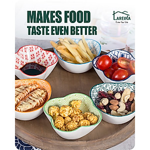 Lareina Soy Sauce Dishes Set of 6, 3 OZ Ceramic Charcuterie Board Bowls, Small Prep Bowls,Elegant Sushi Side Dishes for Ketchup, BBQ, Seasoning, Condiments, Great Housewarming Gifts