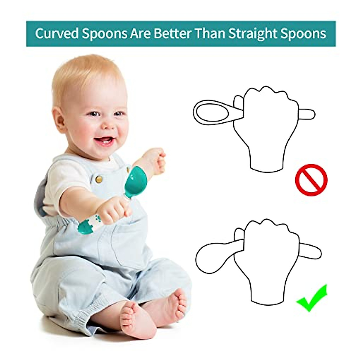 Deejoy Toddler Utensils with Travel Case, Baby Spoons and Forks Set for Self Feeding, Silicone Bendable Handle, Easy Grip Heat-Resistant, Self-feeding Flatware Sets for Kids (Stage 2) Green