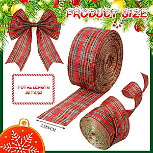 Yinder Plaid Christmas Wired Ribbon 2.5 Inches 50 Yard Traditional Red Tartan Plaid Christmas Holiday Ribbon Green Red Gold Plaid with Gold Edge for Garland Home Decor Gift Wrapping DIY Crafts