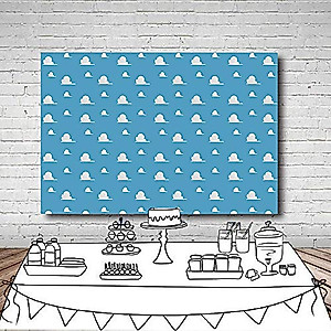 Fanghui 7x5FT Cartoon Kids Backdrop Blue Sky White Clouds Background Birthday Party Boy Baby Shower Dessert Table Banner Supplies Photo Booth Props