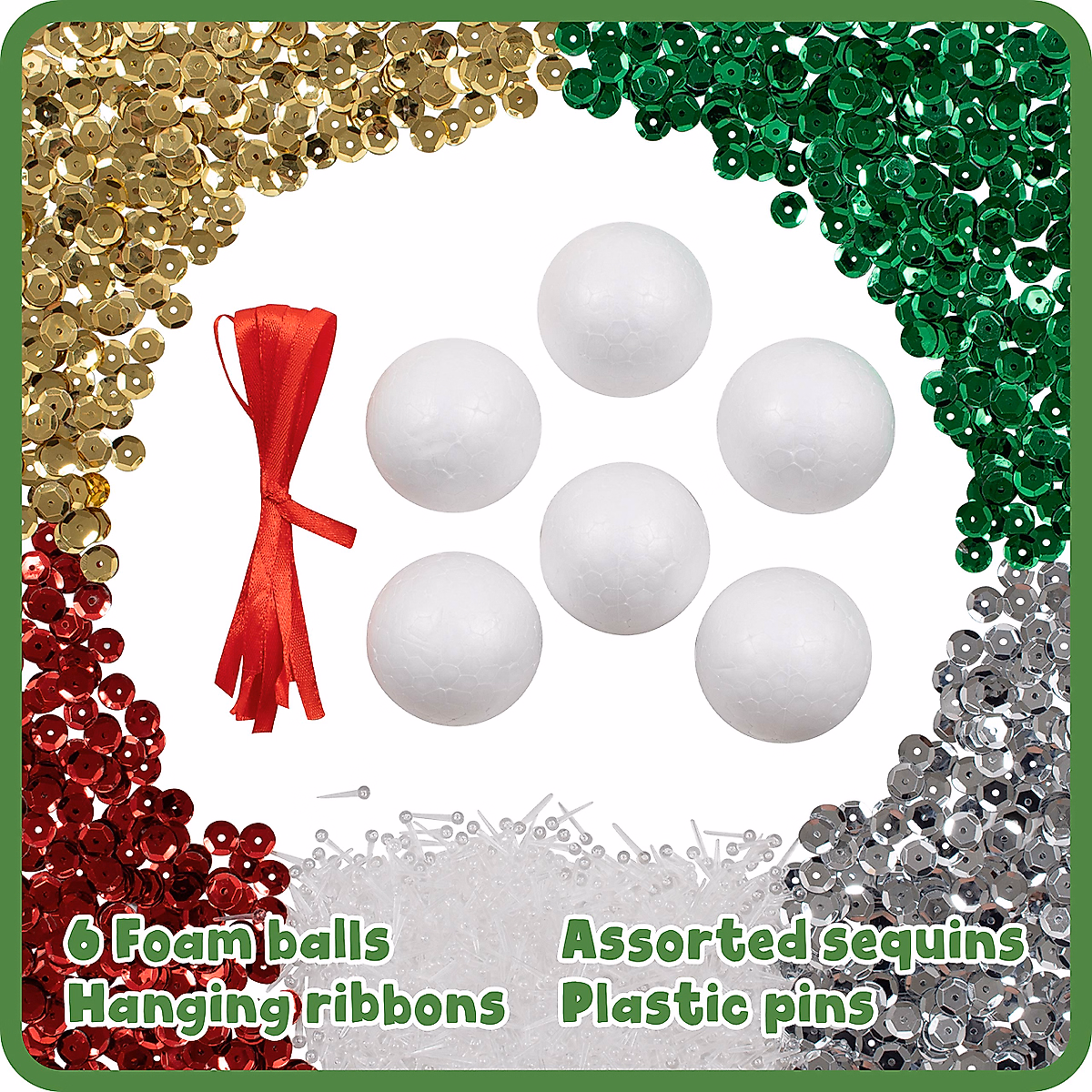 READY 2 LEARN- Create Your Own Sequin Ornaments - Set of 6 - Christmas Crafts for Kids - Christmas Tree Decorations - All Materials Included, Green,Red,Silver