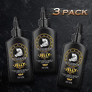 Bossman Beard Oil 4oz, Thicker consistency Jelly - Made in USA - Longer Lasting - Bigger Bottle - Natural Ingredients - Non Greasy - 3 Pack (Gold)