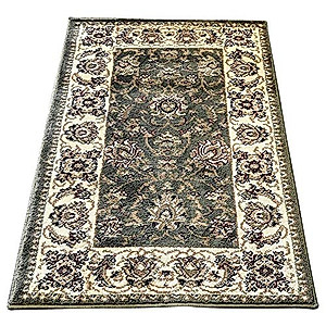 Traditional Oval Doorway Mat Persian 330,000 Point Area Rug Green Burgundy Beige Design 601 (2 Feet X 3 Feet)