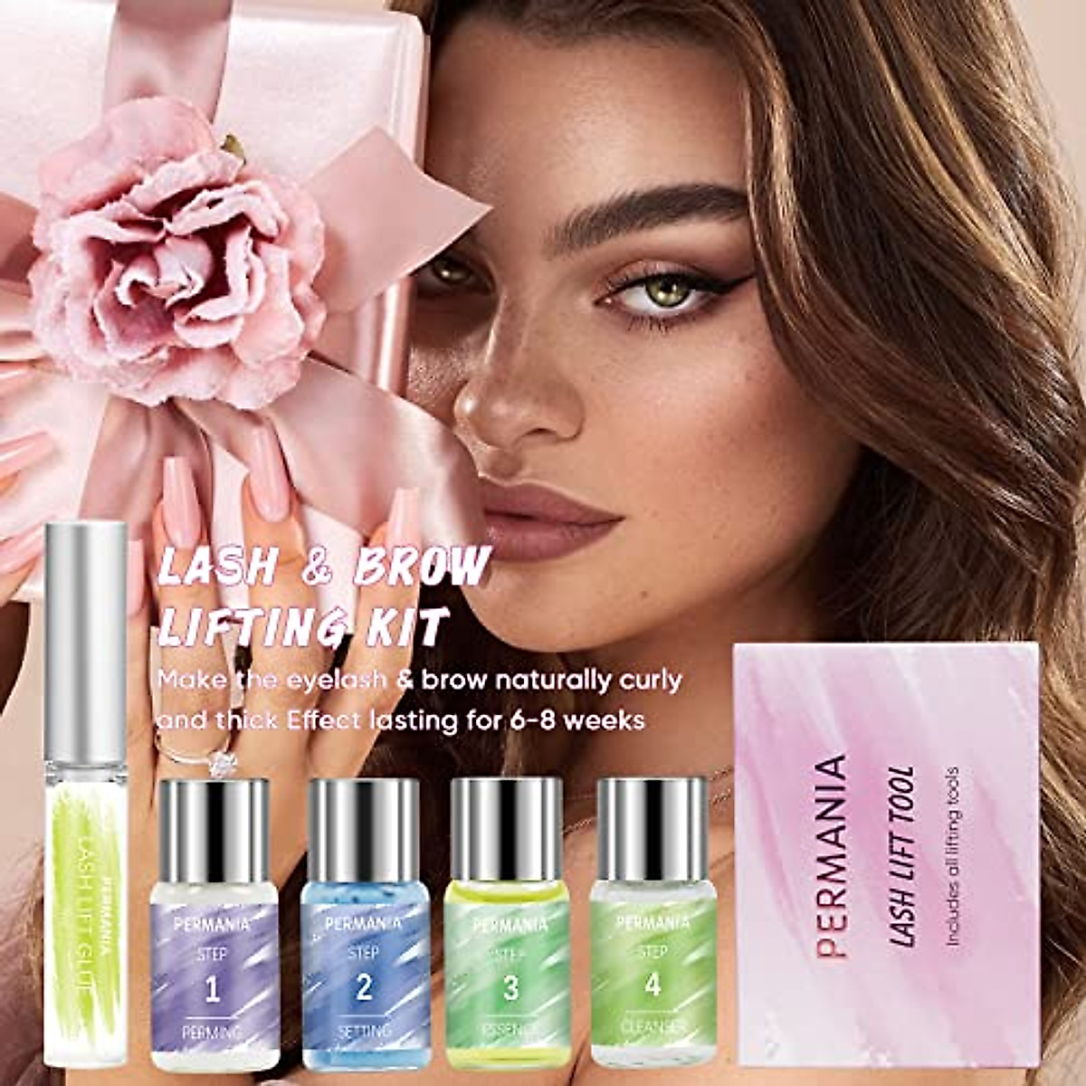 PERMANIA Lash Lift Kit, Brows Lamination Kit, Eyelash Perm Salon Quality, Keep Lashes Curling and Instant Fuller Eyebrows for 8 Weeks