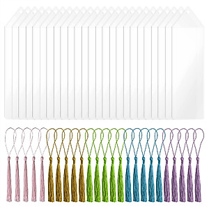 Plastic Bookmark Sleeves with Tassels Penta Angel 25Pcs Clear Blank Vinyl Photo Booth Strip Frames Holder Cover with Hole for Christmas Valentine’s Day Wedding Graduation Party Favor Gift Tags (25)